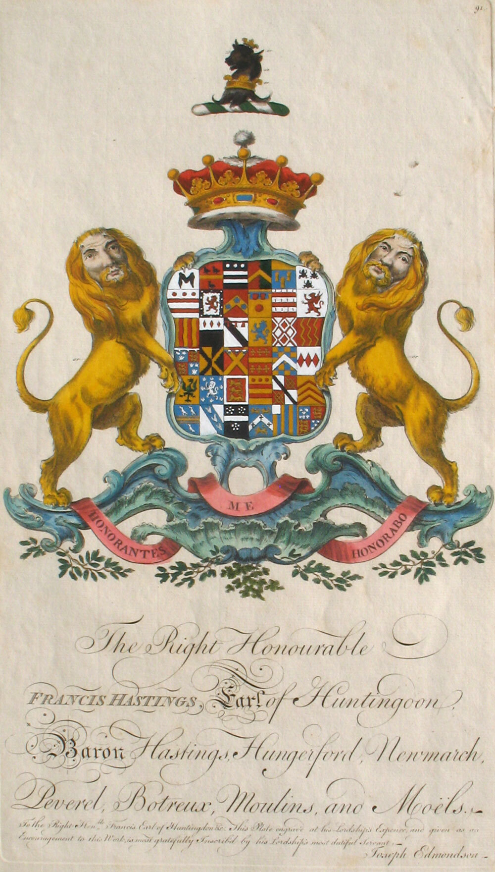 Family Crest of The Right Honourable, Francis Hastings, Earl of ...